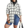 Fantaslook Plus Size Flannel Plaid Shirts for Women Long Sleeve Button ...