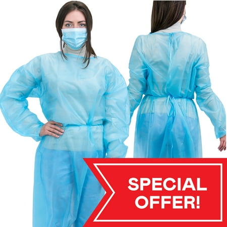 Disposable Isolation Gowns Blue 10 Pack - Long Sleeve & Elastic Cuffs ...