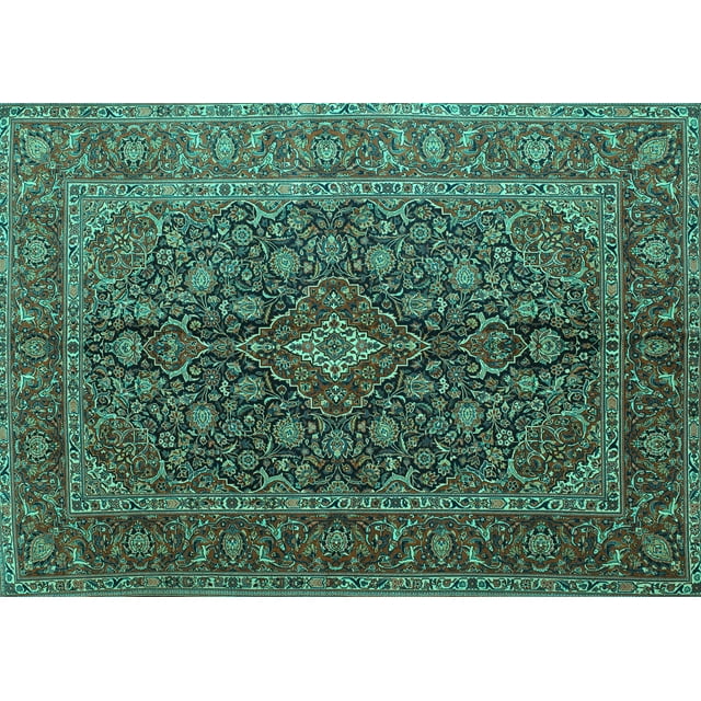 Ahgly Company Machine Washable Indoor Rectangle Medallion Turquoise ...