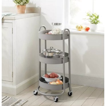 Mainstays 3 Tier Round Metal Utility Cart, Rich Black, Easy Rolling ...