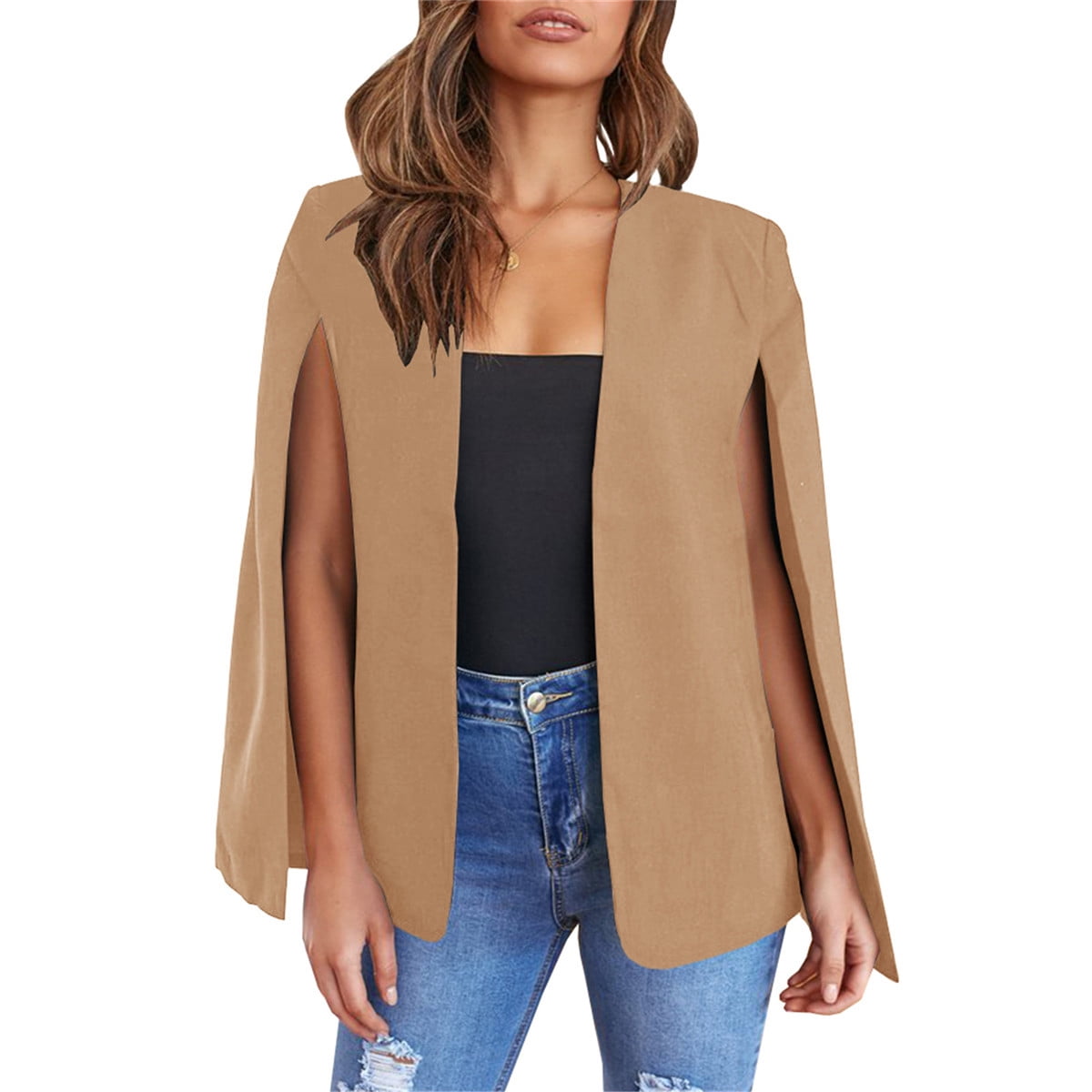 Dellytop Womens Casual Cape Open Front Split Sleeve Blazer Jacket ...