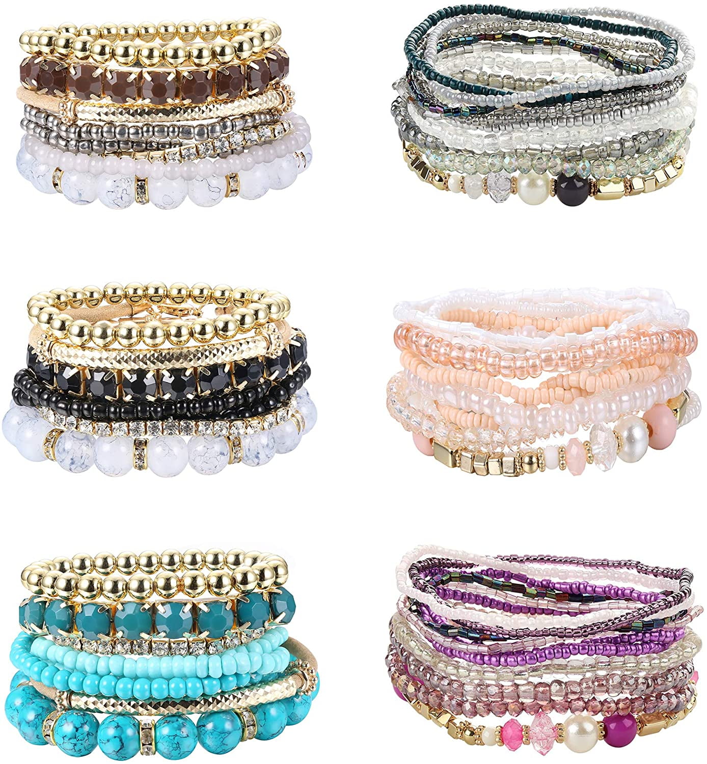 Jstyle 6 Set Bohemian Stackable Bead Bracelets For Women Colorful