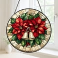 Festive Poinsettia Floral Stained Glass Suncatcher Panel, Decorative ...
