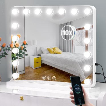 COOLJEEN Large LED Hollywood Vanity Mirror, Wall Mount/Tabletop, White ...