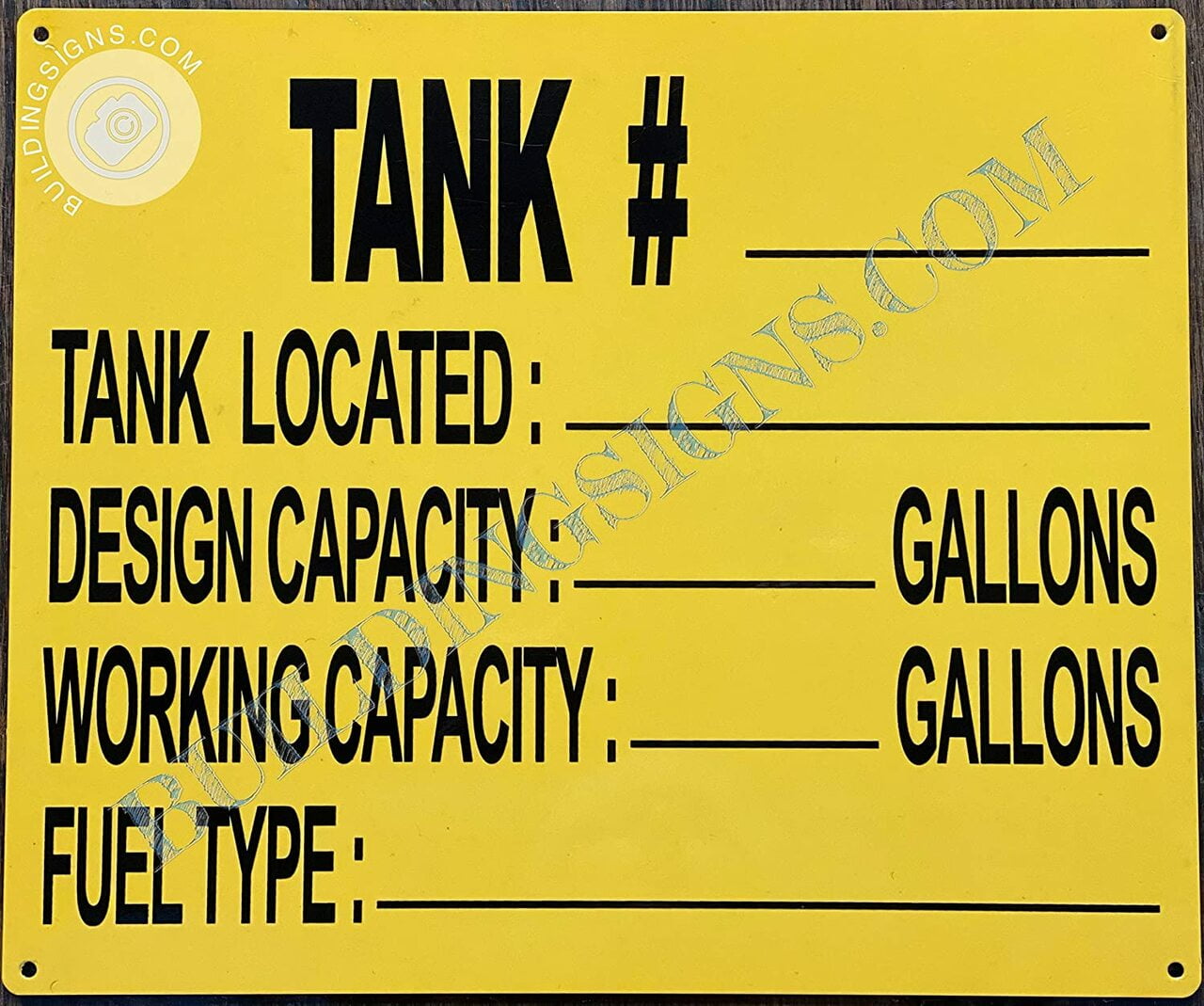 Tank #- Tank Capacity Sign (Aluminium, Yellow Background,10X12 inch ...