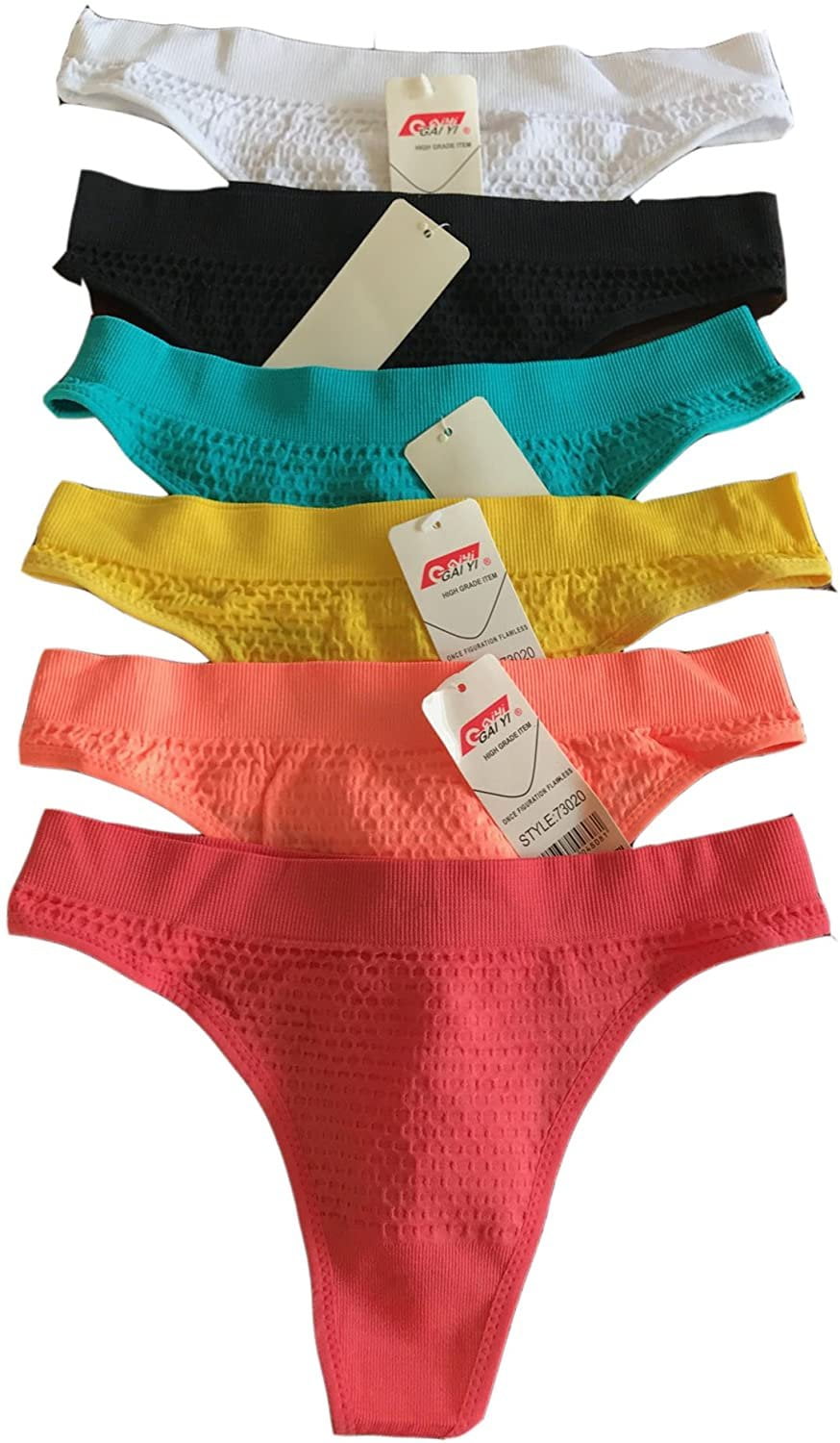 Gaiyi 6 Pieces Adult Fishnet Hole/Plain Nylon Seamless Thong Panty Free ...