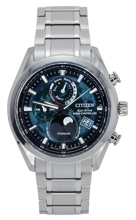 Citizen Radio Controlled Moon Phase Super Titanium Green Dial Eco-Drive ...
