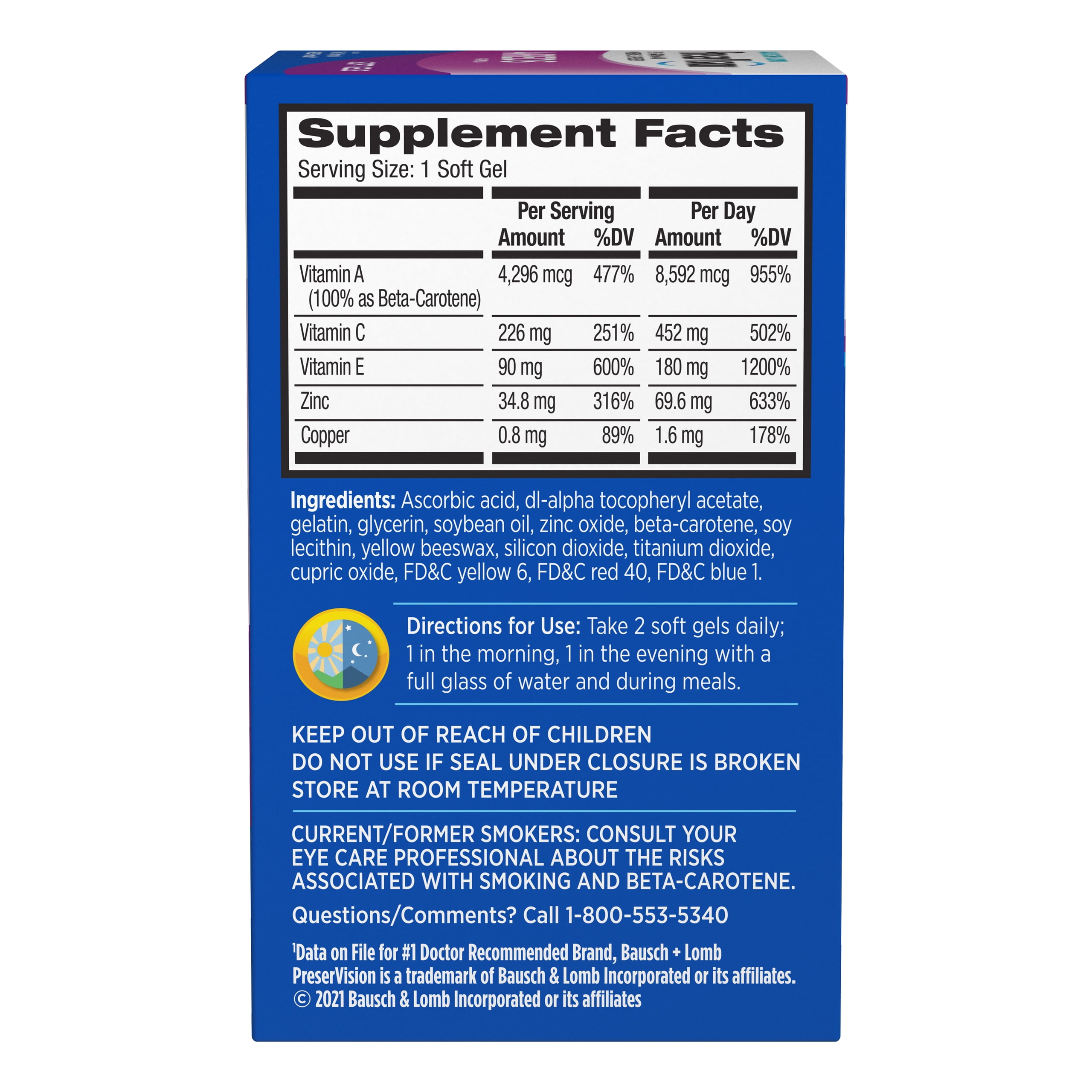 Bausch + Lomb PreserVision AREDS Eye Vitamin & Mineral Supplement ...