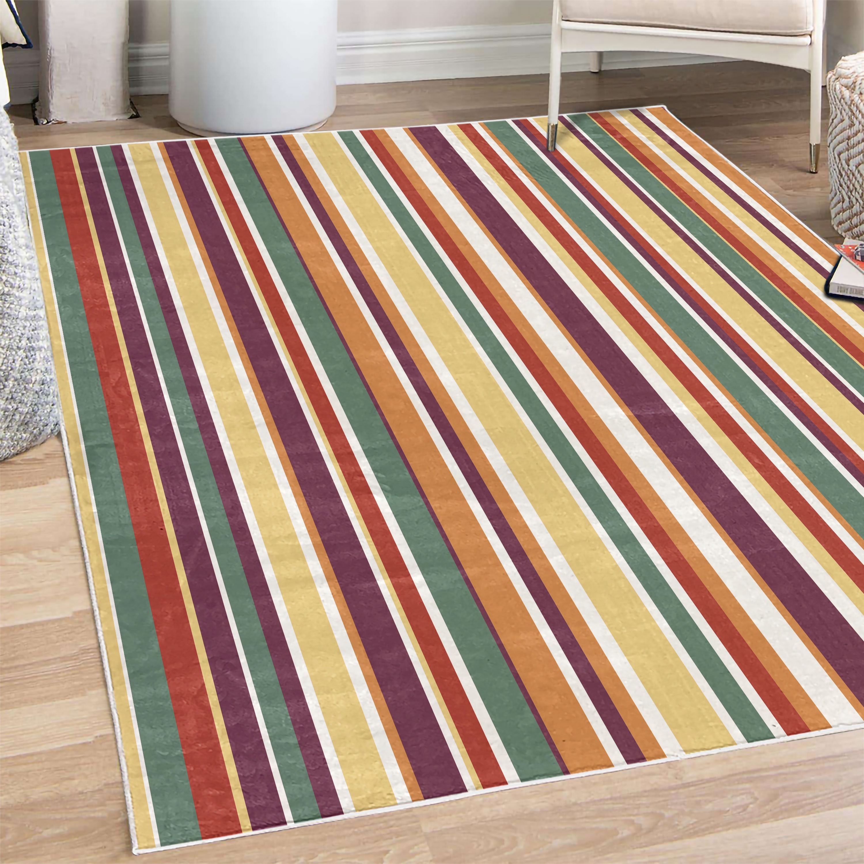 Pastel Decorative Rug, Vertically Striped Pattern Different Color ...