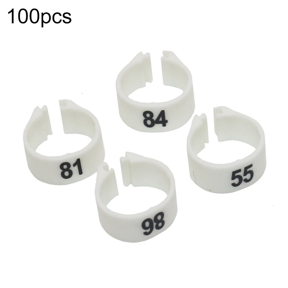 100 pcs 001-100 Numbered 12mm Plastic Foot Ring Bands Bird Clip on Leg ...