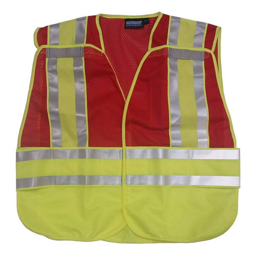 ERB Red Safety Vests 3 Pockets with Lime/Silver Reflective Stripes Med ...