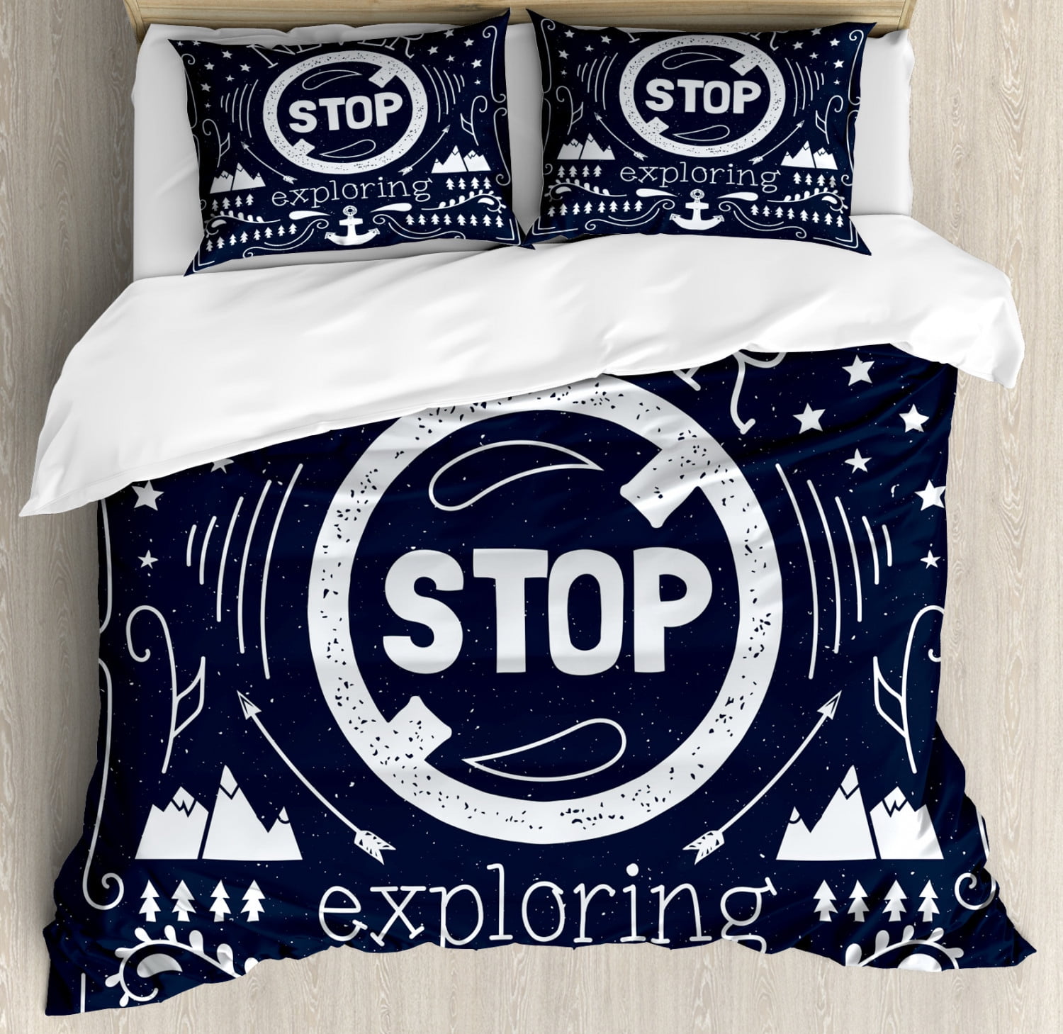Quote King Size Duvet Cover Set, Anchor and Star Silhouette with Never ...