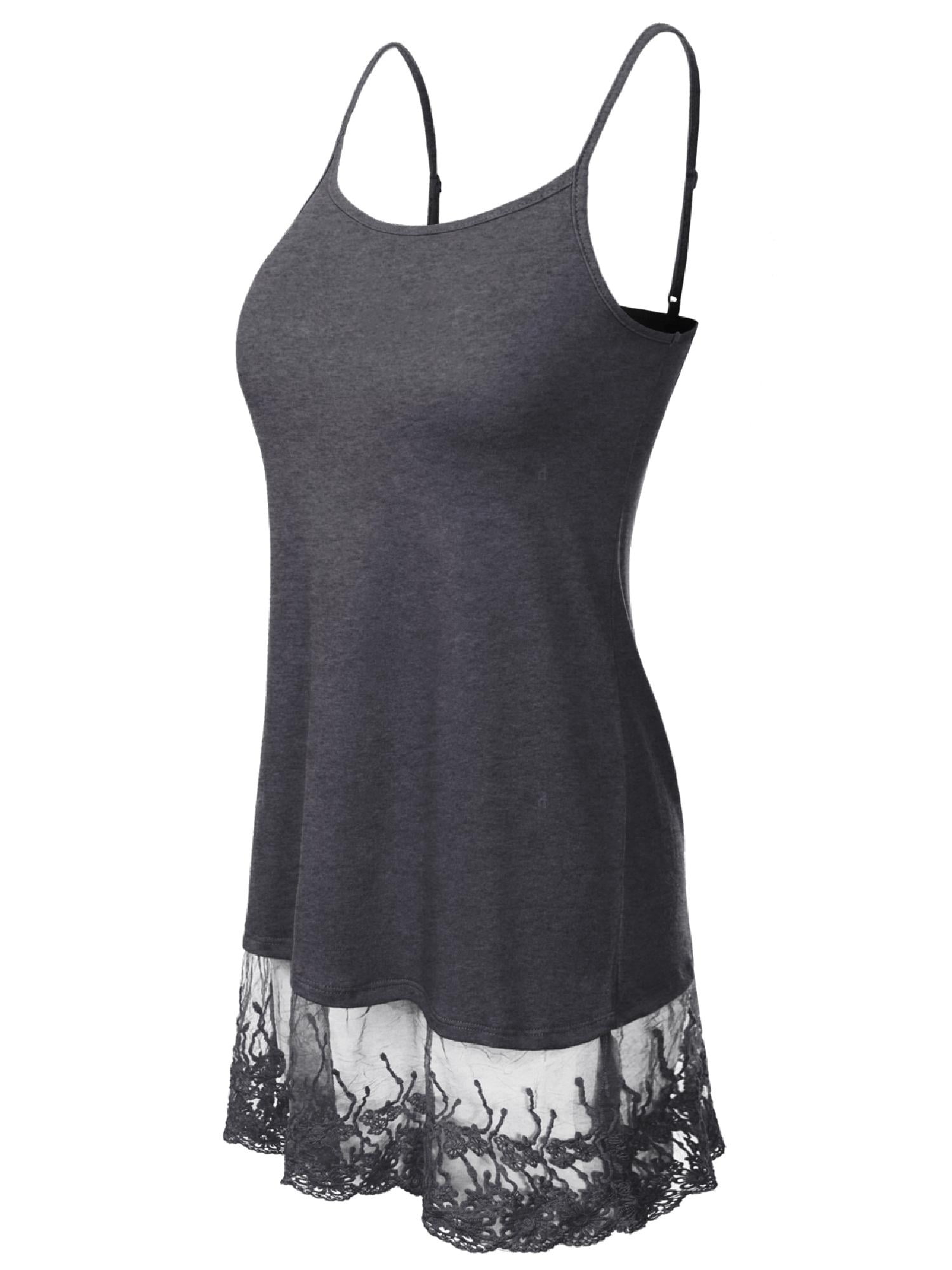 Mixmatchy Womens Long Line Cami With Lace Extender Camisole Tank Top