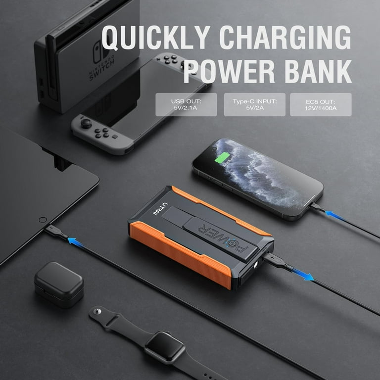 UTRAI 2000A Peak Car Jump Starter USB Quick Charge Portable Jump Starter Battery Pack 12V Auto Battery Booster Up to 7.5L Gas 5.5L Diesel Engines
