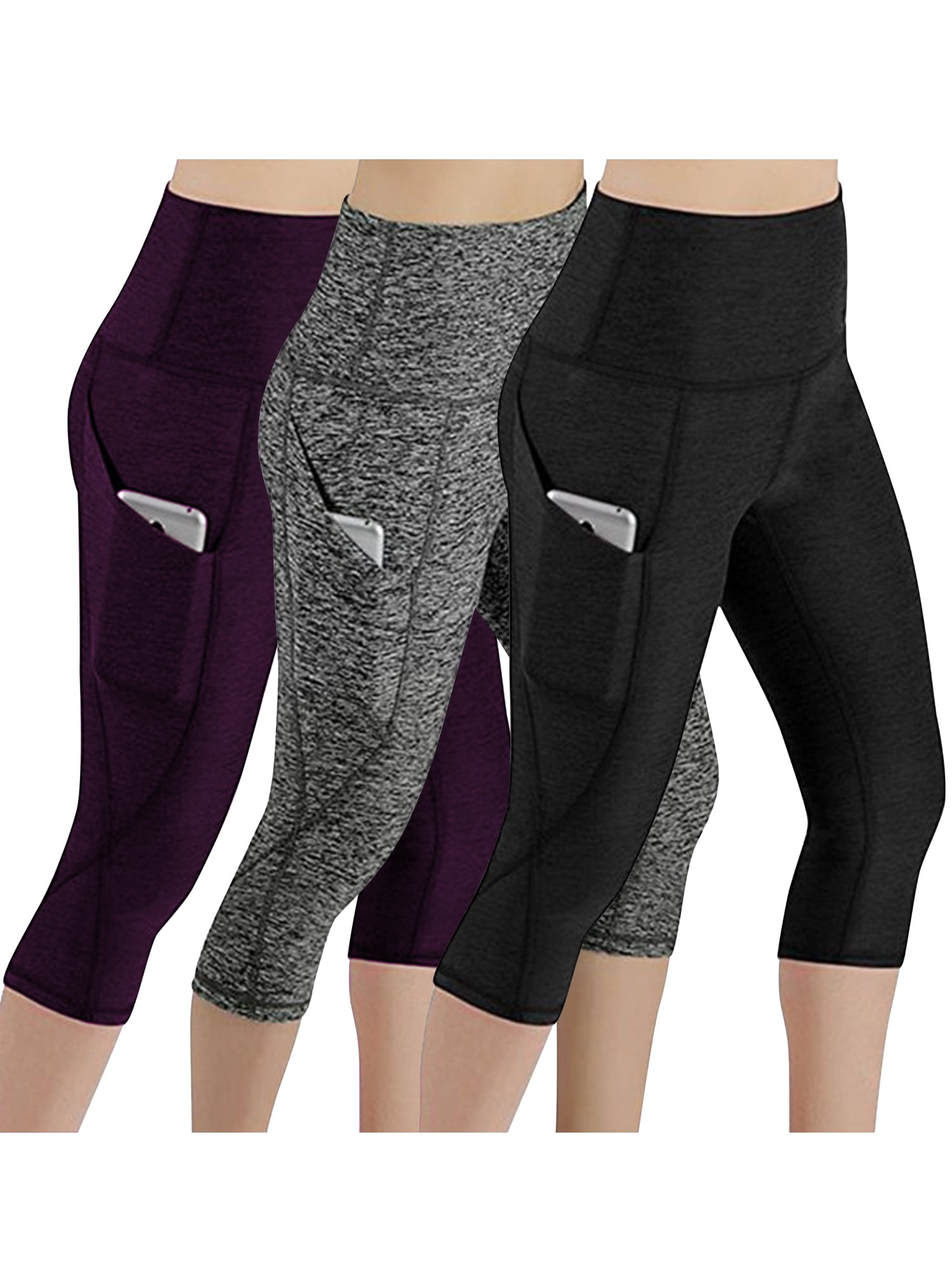 Lumento Women 3 Pack Yoga Capris High Waist Tummy Control Activewear ...