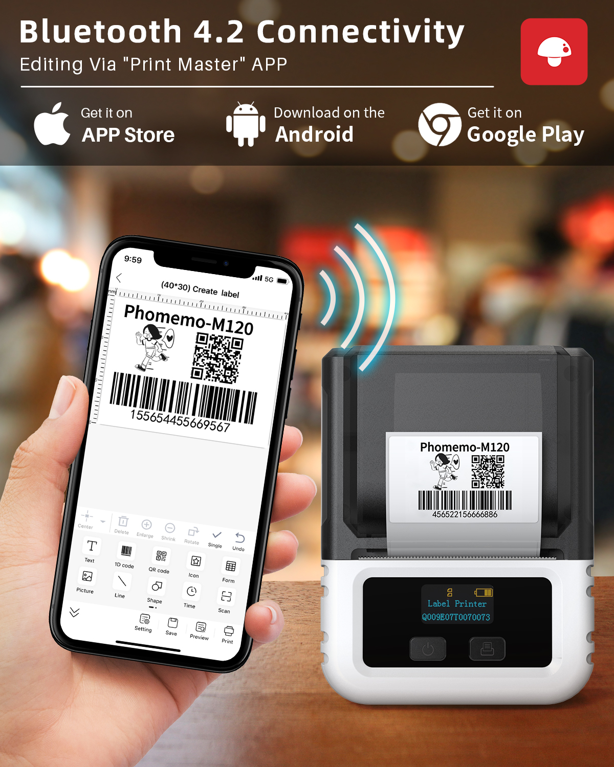 Buy Phomemo M120 Label Maker,Barcode Label Printer, Portable Bluetooth Handheld WirelessThermal ...