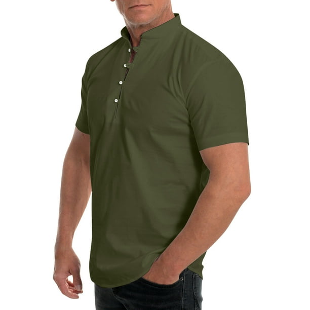 Zmhegw Mens Regular Fit Solid Print Short Sleeve Button Down Shirts
