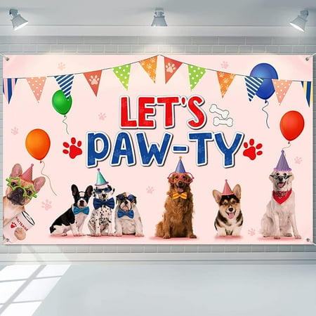 Dog Party Backdrop Decorations Let's Paw-TY Theme Banner Dog Party ...
