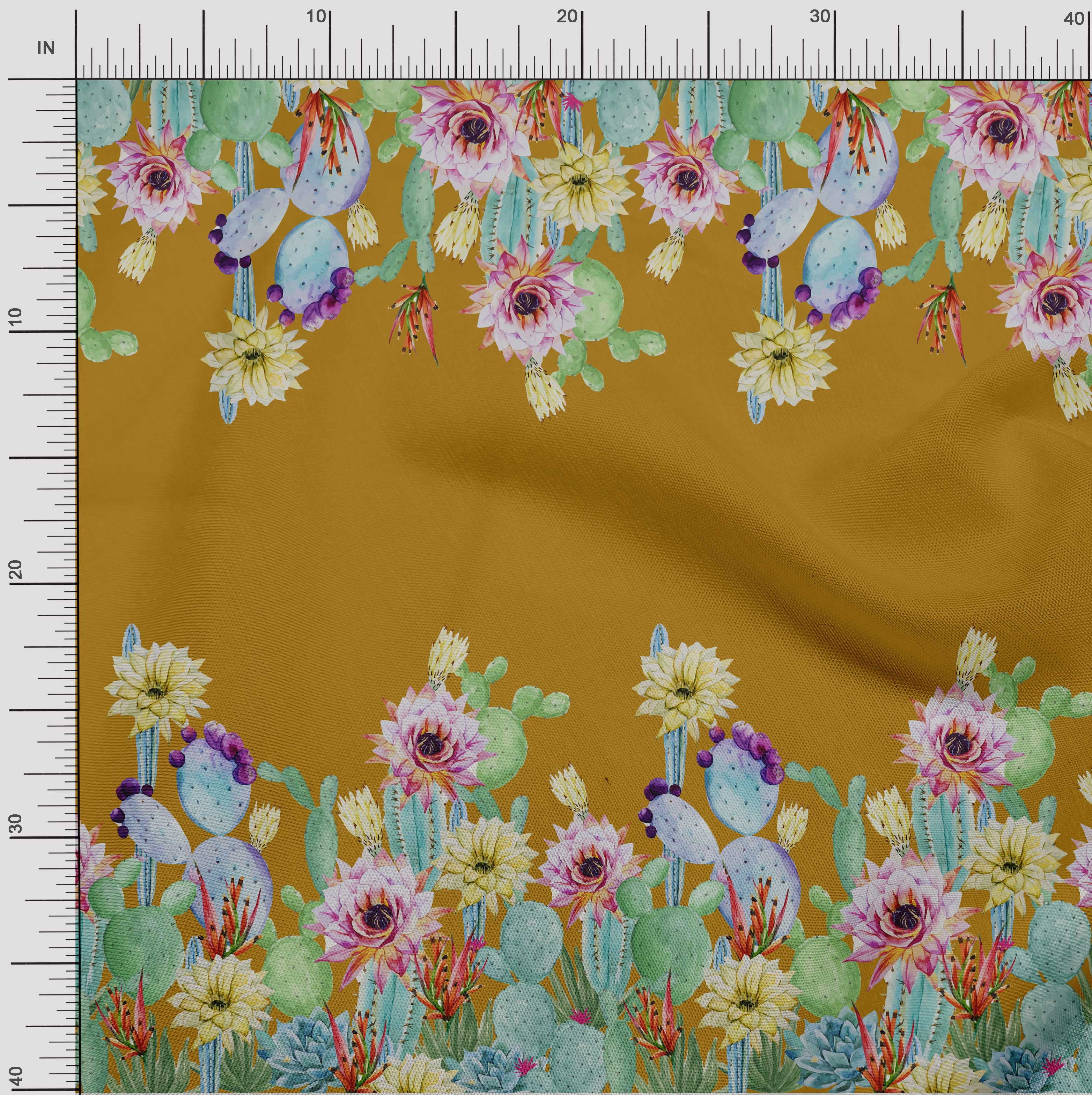 oneOone Organic Cotton Poplin Twill Fabric Floral & Cactus Panel Print ...