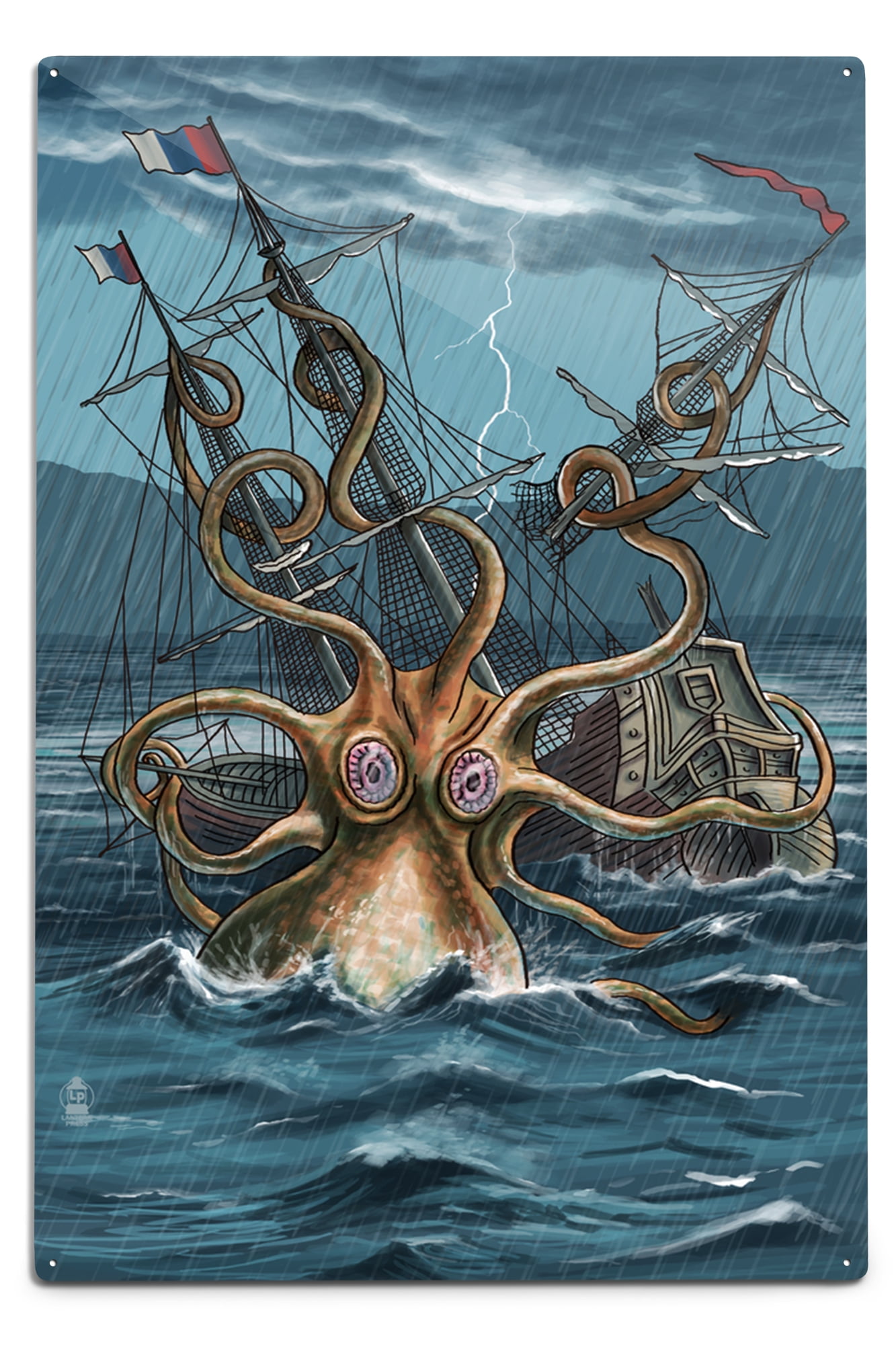 Giant Squid Attacking Ship