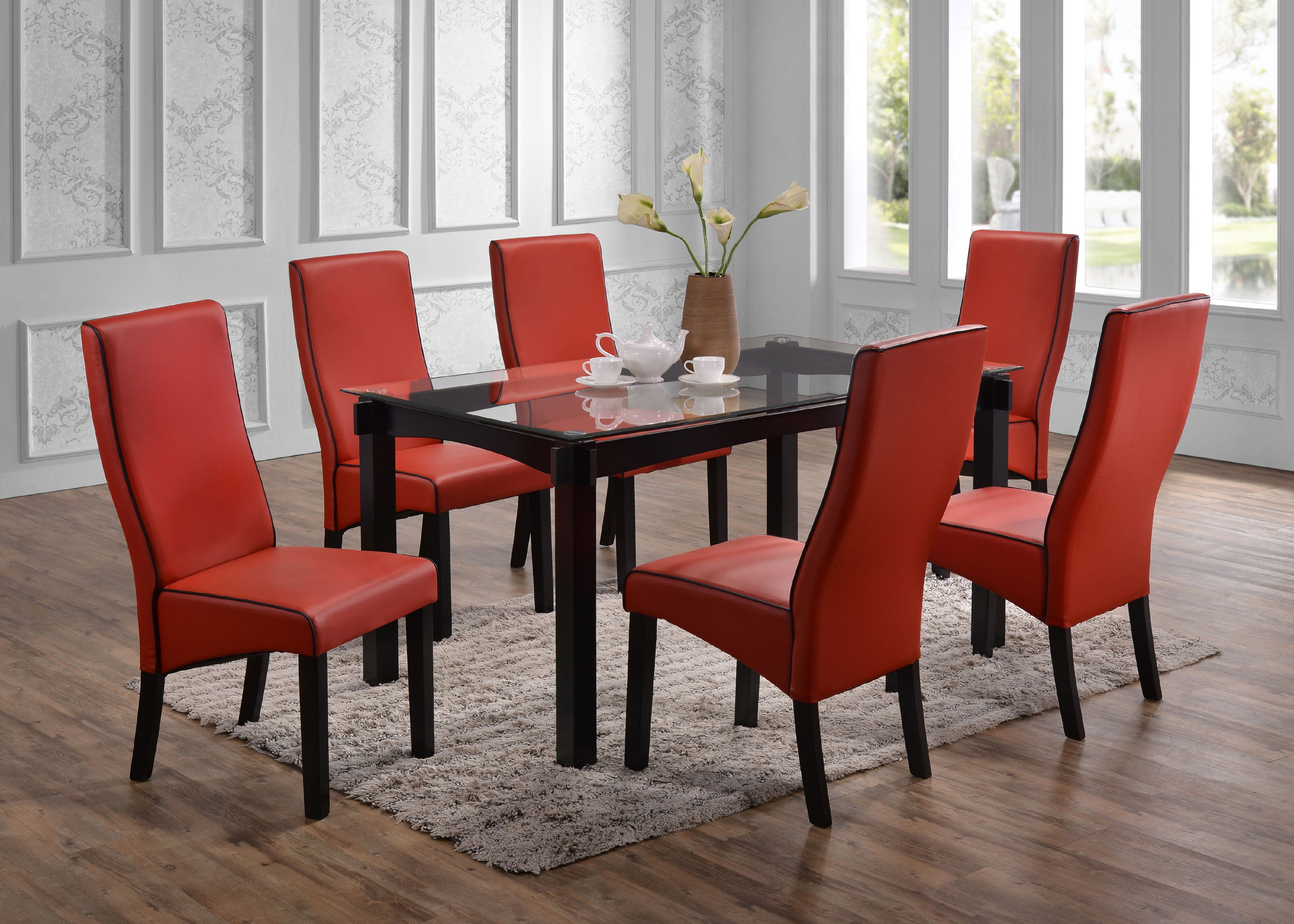 Eugene 7 Piece 59" Rectangular Dining Set, Red (Table & 6 Chairs ...
