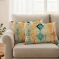 Abstract Red Outdoor Throw Pillow Covers Set of 2, Yellow Green Argyle ...