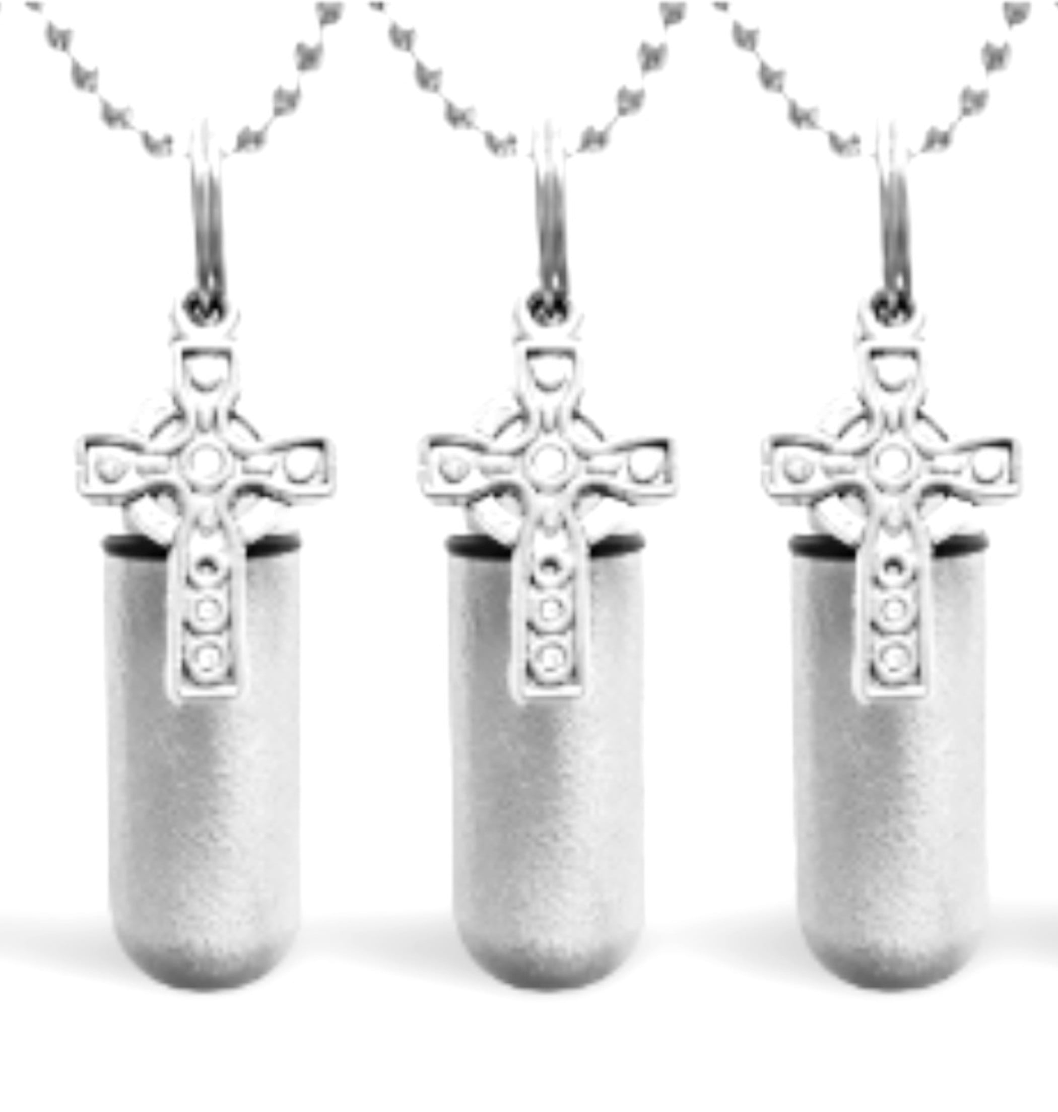 TRIO of Brushed Silver CELTIC CROSS CREMATION URNS with Engraved Hearts ...