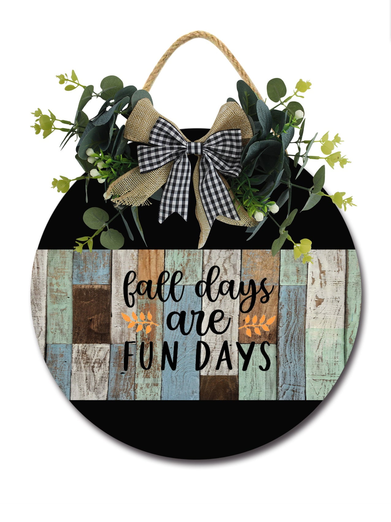 Hello Fall Sign Front Door Porch Decorations, Round Rustic Wood Hanging ...