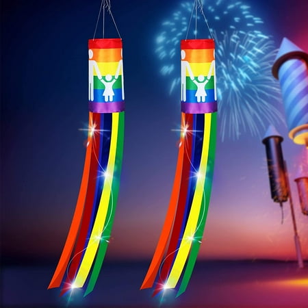 Xizioo 2 Pieces 40 Inch Rainbow Column Windsock Flag with LED Ropes ...