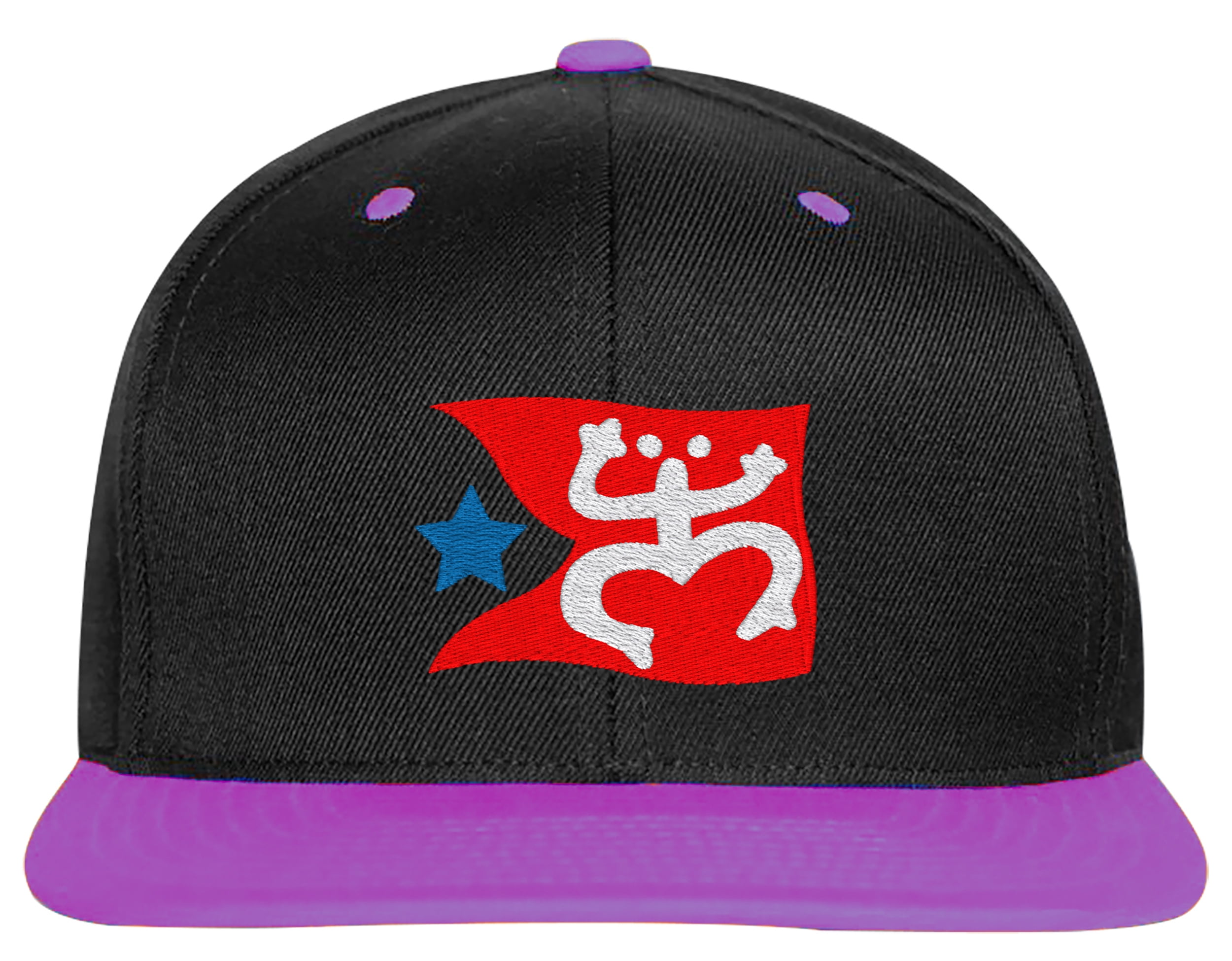 Embroidered Puerto Rican FLAG with Taino Frog Logo-EM-0034-Black-Purple ...