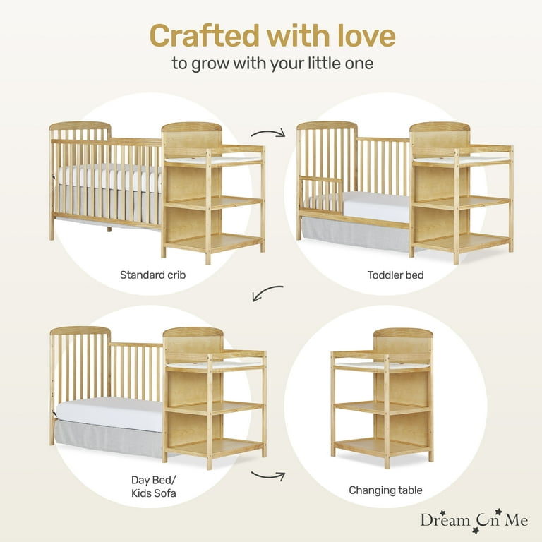 Dream On Me Anna 3 in 1 Full Size Crib and Changing Table Combo in Natural