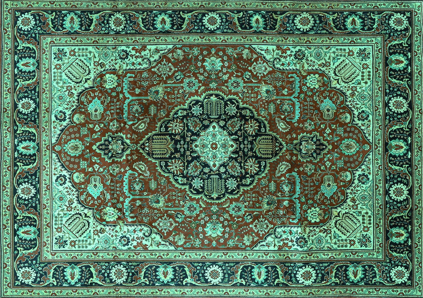 Ahgly Company Indoor Rectangle Medallion Turquoise Blue Traditional ...