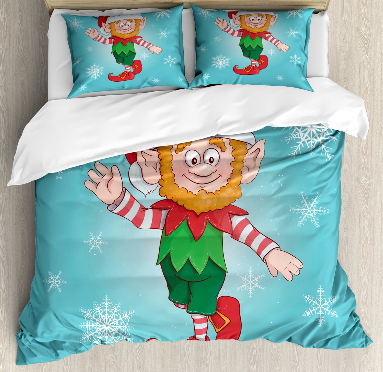 Elf Duvet Cover Set King Size, Cartoon Design Illustration of a Funky ...