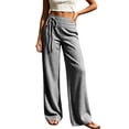 Asgosdo Women Pants High Waisted Drawstring Grid Wide Straight Leg ...