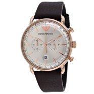 Emporio Armani Men's Classic Chronograph Watch, Beige Dial, Brown Strap ...