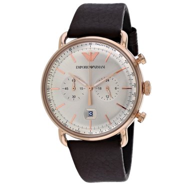 Emporio Armani Men's Classic Chronograph Watch, Beige Dial, Brown Strap ...