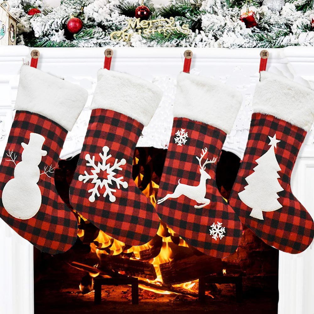4PCS Christmas Stockings Christmas Hanging Sock Santa Snowman Snowflake ...