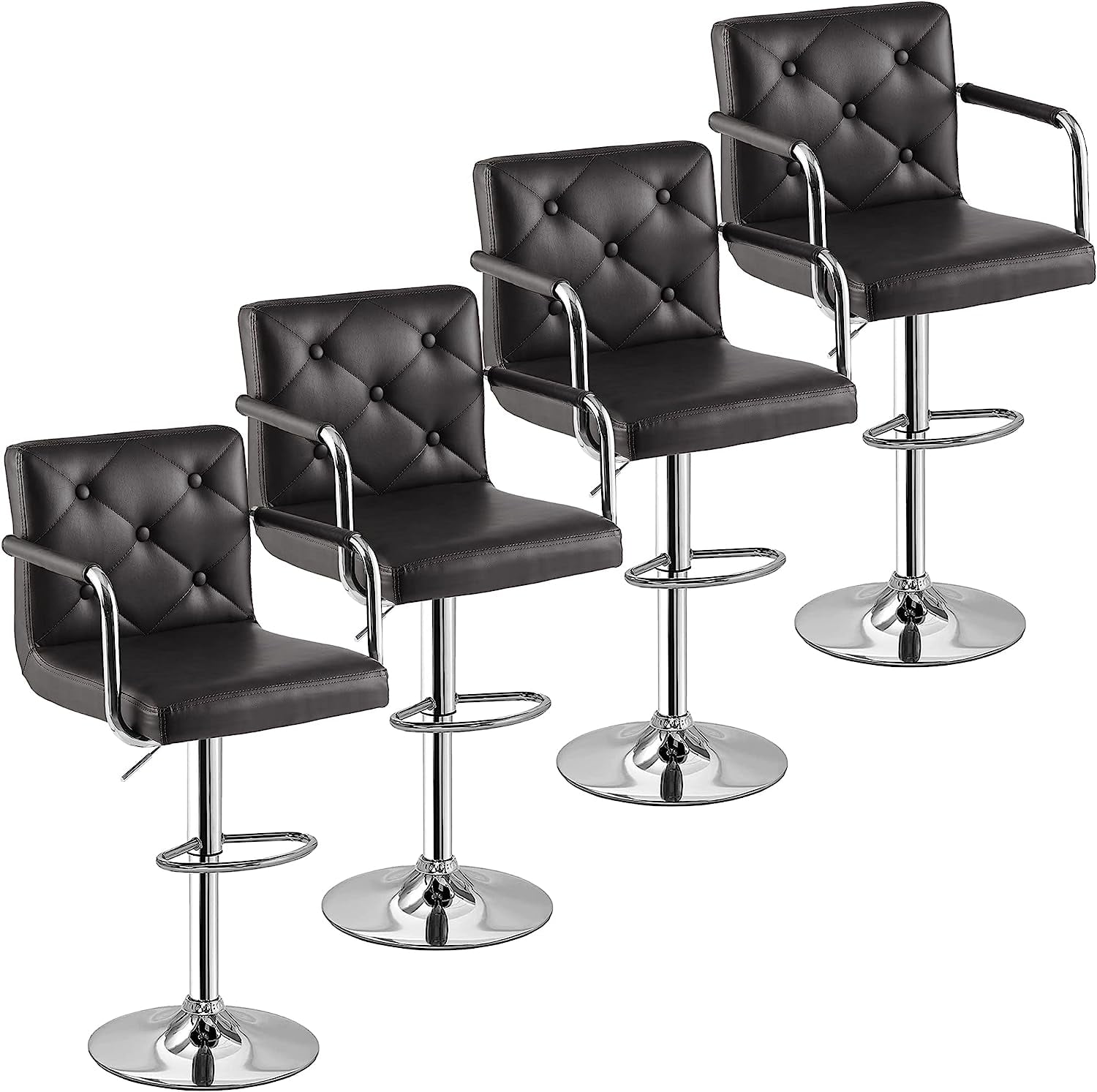 VECELO Set of 4 Swivel Bar Stools with Back and Arms, Adjustable Height ...