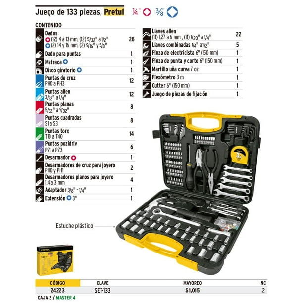 Juego de herramientas para mecánico, 133 piezas, Pretul Pretul Juego de herramientas para ...