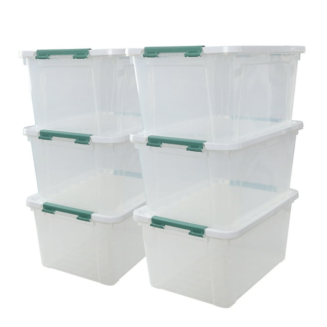 Qskely 6-Pack Plastic Storage Box, Latch Storage Box with Lids, 35 ...