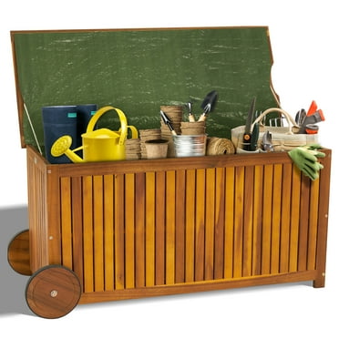 Gymax Acacia Wood Outdoor Patio Seat Deck Box, Large Outside Storage ...