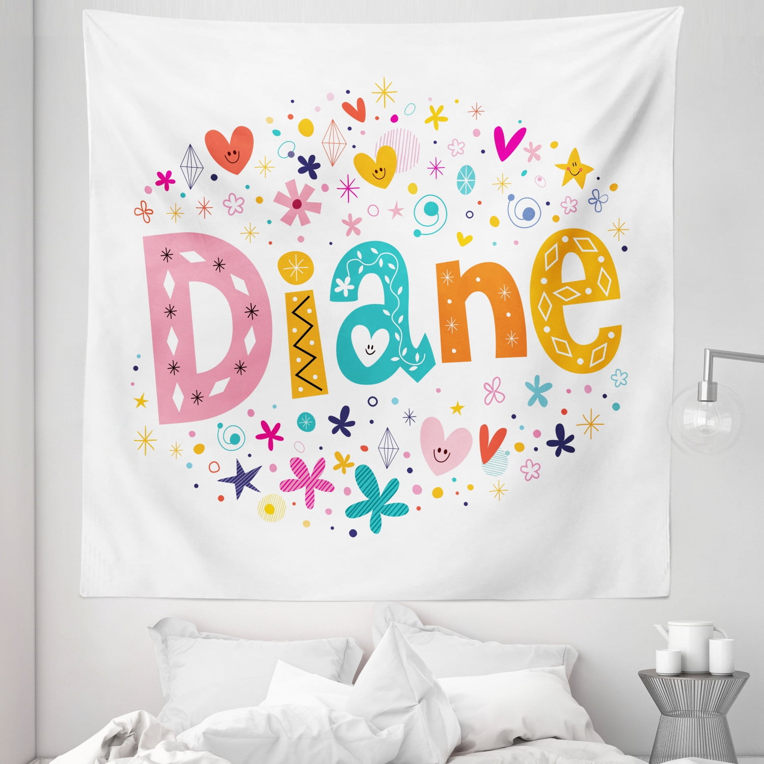 Diane Tapestry, Arrangement of Letters Girl Name with Geometric Shapes ...