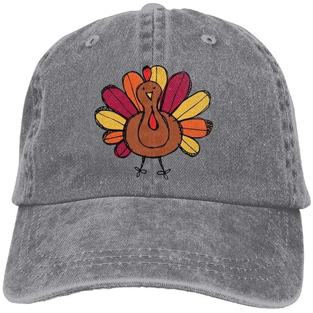 KSCD Cute Thanksgiving Turkey Adult Denim Dad Solid Baseball Cap Hat ...