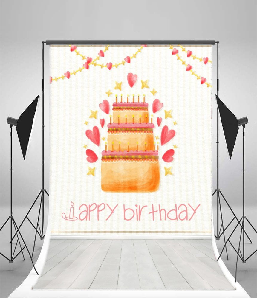 Mohome Girls Birthday Backdrop 5x7ft Cartoon Cake Sweet Heart Wallpaper