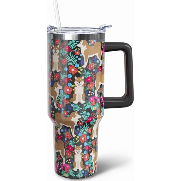 40 oz Shiba Inu Tumbler with Handle, Insulated Stainless Dog Tumbler ...