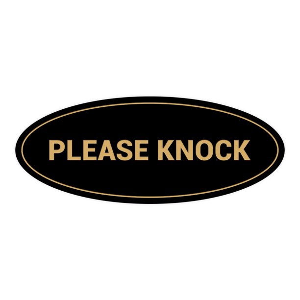 Oval Please Knock Sign (Black /Gold) - Small 2x5" - Walmart.com
