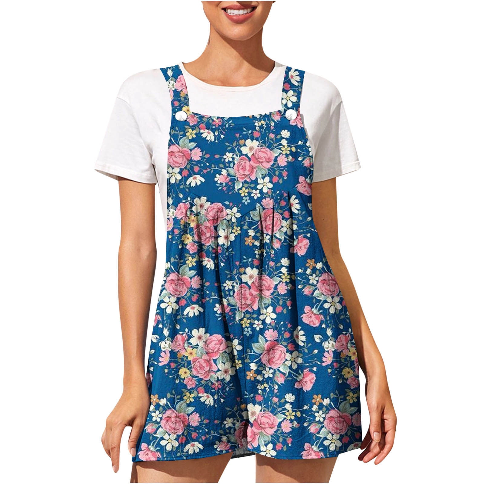 Women's Summer Cotton Linen Shorts Jumpsuits Adjustable Strap Button ...