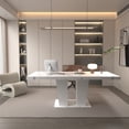 Extendable Dining Room Table for 6-10, Modern White Faux Marble Wooden ...