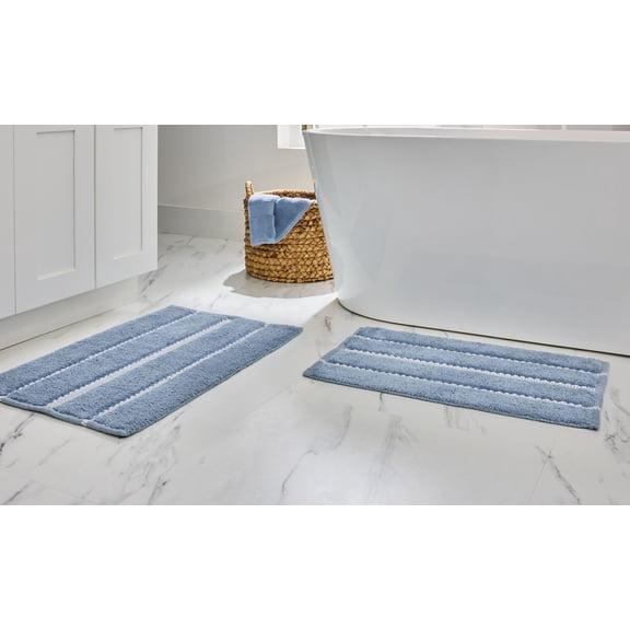 Better Homes & Gardens Atlas Stripe 2 Piece Bath Rug Set, Blue Silver ...
