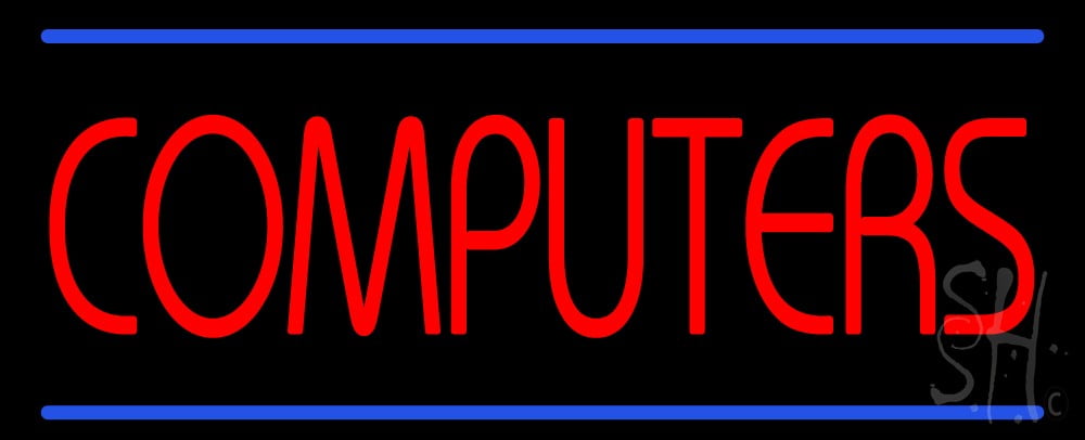 Red Computers Blue Lines LED Neon Sign 10 x 24 - inches, Clear Edge Cut ...